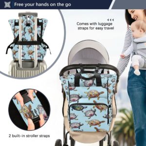 ALAZA Watercolor Sea Turtle Blue Diaper Bag Backpack Multifunction Travel Back Pack Large Capacity Bag