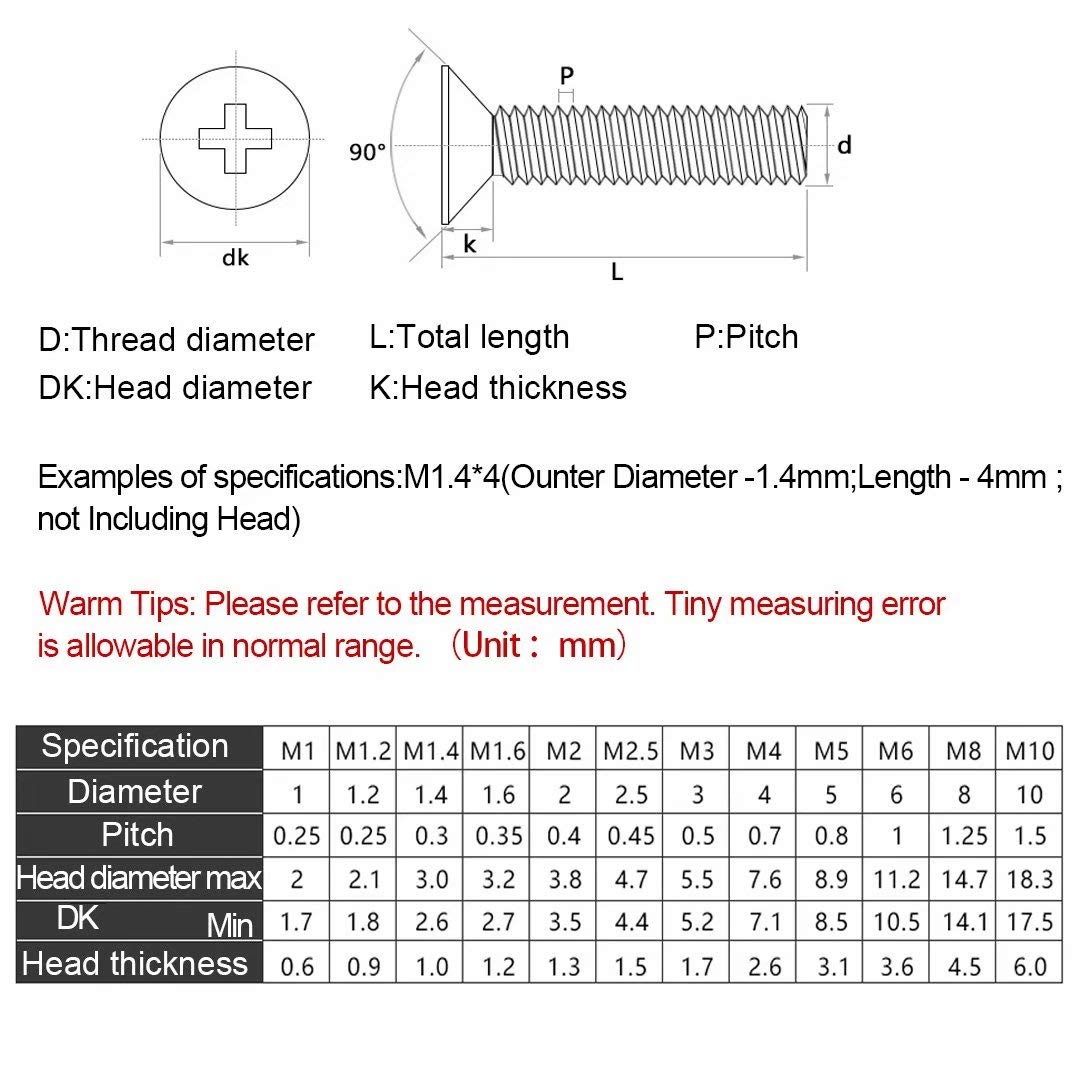 Black Carbon Steel Wood Screws, Electronic Screws Phillips Flat Head Micro Screws for Glasses Laptop Notebook Computer Bolt M2 M2.5 M3 (M3*4mm，200 pcs)