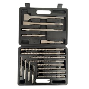 ate pro. usa - 17 pc sds plus rotary hammer bits drill bit & chisel groove concrete - masonry sds plus drill bits set for brick cement stone & concrete w/ case- sds plus shank fits rotary hammer