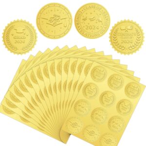 lucleag 360 pcs embossed graduation envelope seals stickers, 2024 gold foil self adhesive graduation diploma grad hat sealing stickers for envelopes candy graduation party favor decal, 1.5 inch