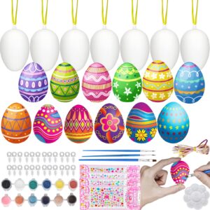 luclay white easter eggs painting kit - 50 pcs paintable white blank easter eggs ornaments bulk decoration for craft hanging plastic eggs with rope for easter egg hunts, basket stuffers fillers