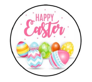 48 pcs easter pastel eggs and script​ stickers envelope seals labels round tags, stamps sticker for gift cards, envelopes, boxes for holiday, birthday, christmas