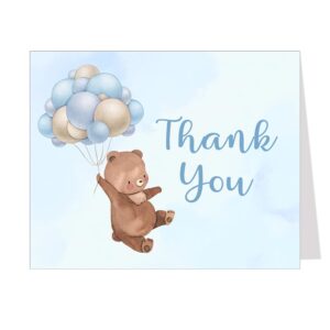 the invite lady bear baby shower thank you cards watercolor bearly wait teddy bear blue boy woodland forest balloons unisex gender neutral printed cards (24 count)