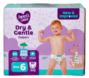 parent's choice diapers, dry & gentle diapers size 6-80 count