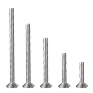 m6-1.0 x 75mm 304 stainless steel 18-8 (a2-70) flat head screws, countersunk bolts allen hex drive socket cap screws, fully threaded, 20-pack