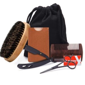 shaving & grooming kit for men, danweix beard kit brush comb scissors with storage bag shaving razor brush with stand holder 10pcs refill blades great for grooming beards and mustaches