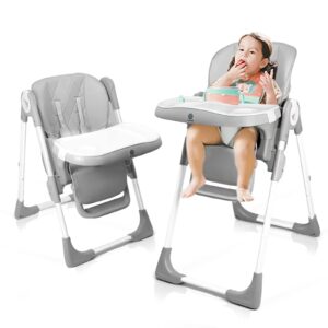 babilous 4 in 1 baby high chair foldable booster seats, portable and compact adjustable high babychair for babies and toddlers - multiple heights and positions (grey)