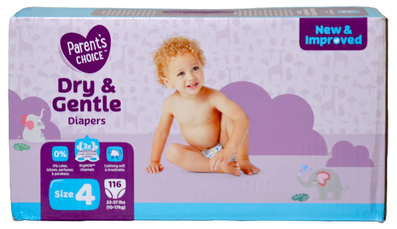 Parent's Choice Diapers, Dry & Gentle Diapers Size 4 (22-37 lbs) - 116 Count