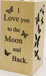 unideco wooden butterfly décor for bedroom - 8.0 inch wood i love you to the moon and back - battery powered cordless nite lite - led operated lights - accent night lamp - butterflies gifts