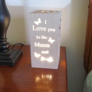 UNIDECO Wooden Butterfly Décor for Bedroom - 8.0 Inch Wood I Love You to The Moon and Back - Battery Powered Cordless Nite Lite - LED Operated Lights - Accent Night Lamp - Butterflies Gifts