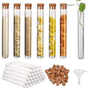 faburo 30pcs clear plastic test tubes with cork stoppers, 16x100mm 10ml small plastic bottles with corks, good seal for candy storage, bath salt, scientific experiments and plant propagation