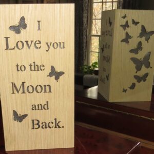 UNIDECO Wooden Butterfly Décor for Bedroom - 8.0 Inch Wood I Love You to The Moon and Back - Battery Powered Cordless Nite Lite - LED Operated Lights - Accent Night Lamp - Butterflies Gifts