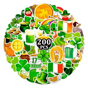 celaza 200pcs st.patricks stickers, self-adhesive stickers with shamrocks clover gold coin sticker, st.patricks day goodie bags fillers for kids wraps decorations ornaments