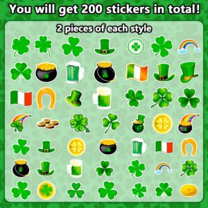 Celaza 200pcs St.Patricks Stickers, Self-Adhesive Stickers with Shamrocks Clover Gold Coin Sticker, St.Patricks Day Goodie Bags Fillers for Kids Wraps Decorations Ornaments