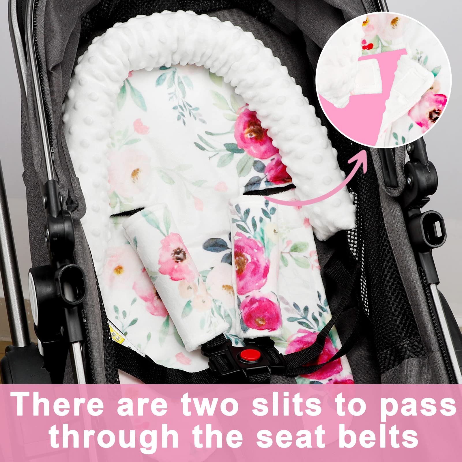 TANOFAR Car Seat Head Support & Car Seat Cover for Baby Girls,Soft Warm Carseat Insert, Double Layers, Watercolor Floral