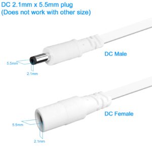 WILDHD DC Power Extension Cable 10ft 2.1mm×5.5mm,Universal 12v Power Extension Cable for CCTV Security Camera IP WiFi Camera Standalone DVR (10ft,Flat Body, White)