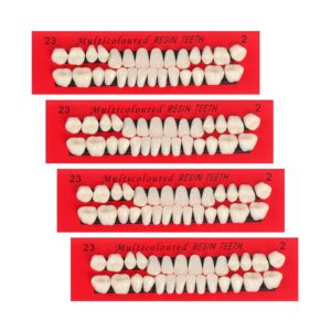 4 sets acrylic resin fake teeth complete acrylic resin teeth denture dental teeth dentures upper and lower synthetic resin teeth for replacement diy halloween, 112 pcs, 23 a2