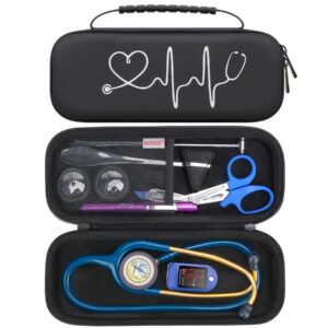 bovke travel stethoscope case for 3m littmann classic iii, lightweight ii s.e, mdf acoustica lightweight stethoscopes, mesh pocket for pen lights, medical scissors, nurse accessories for work, black