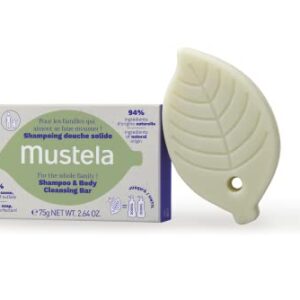 Mustela Solid Shampoo & Body Cleansing Bar for Baby, Kid & Adult - with Avocado Oil & Olive Oil - Fragrance-Free, Plastic-Free, Vegan & Biodegradable Formula - 2.64 oz.