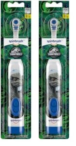 arm & hammer spinbrush kids battery powered toothbrush, jurassic world, design may vary (pack of 2)