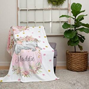 LIFESTYLE BLANKETS Personalized Baby Blankets for Girls with Pink Floral Stars - Custom Elephant Baby Blanket Can be Added to Baby Registry Search and Makes a Great Gift for a New Mom.