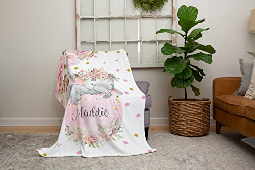 LIFESTYLE BLANKETS Personalized Baby Blankets for Girls with Pink Floral Stars - Custom Elephant Baby Blanket Can be Added to Baby Registry Search and Makes a Great Gift for a New Mom.