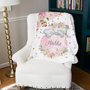 LIFESTYLE BLANKETS Personalized Baby Blankets for Girls with Pink Floral Stars - Custom Elephant Baby Blanket Can be Added to Baby Registry Search and Makes a Great Gift for a New Mom.