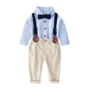 ulamore 6 months -9 years boysgentleman outfits suit set with detachable suspenders (light blue, 12-18 months)