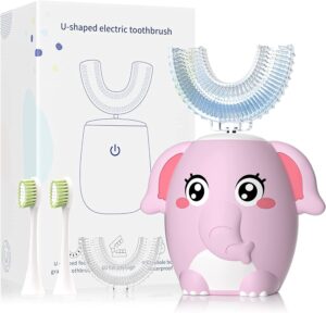 elotame kid electric u shaped toothbrush with 4 soft brush heads rechargeable children toothbrush with 6 cleaning modes ipx7 waterproof - (age 2-7 pink)