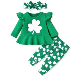 aalizzwell 3-6 months baby girl st. patrick’s day clothes infant girls first saint patrick’s day outfit my tunic clothing set shamrock green clover