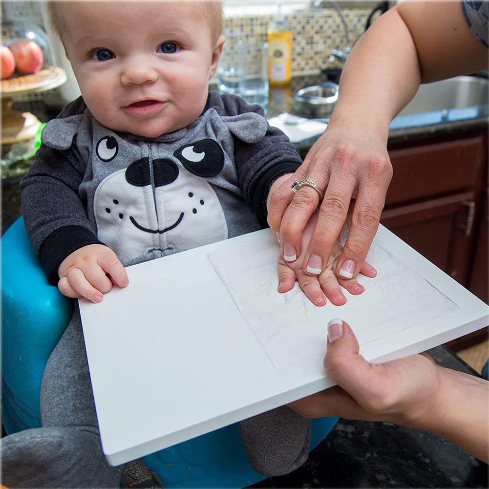 Baby Handprint and Footprint Kit DIY Picture Frame of Baby Footprint Kit with Non-Toxic Clay Baby Keepsake Frames (White)