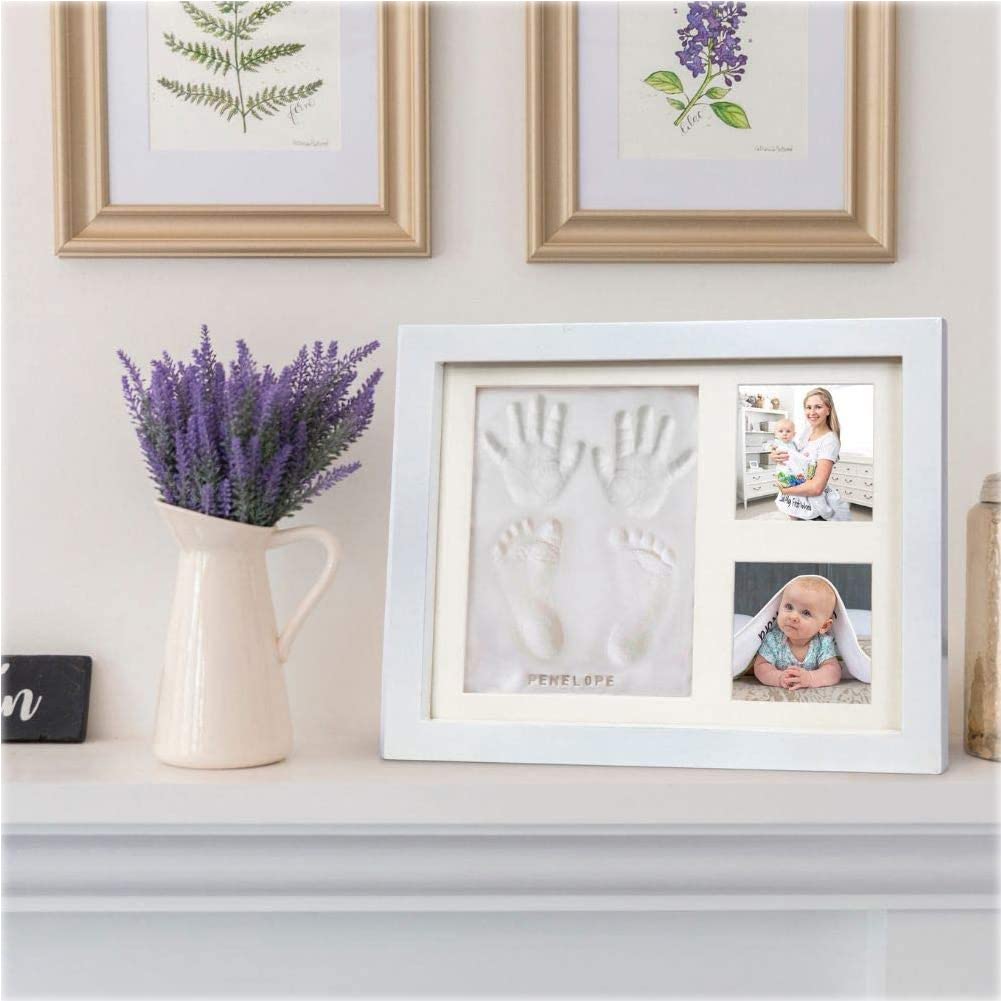 Baby Handprint and Footprint Kit DIY Picture Frame of Baby Footprint Kit with Non-Toxic Clay Baby Keepsake Frames (White)