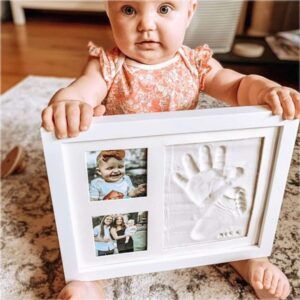 Baby Handprint and Footprint Kit DIY Picture Frame of Baby Footprint Kit with Non-Toxic Clay Baby Keepsake Frames (White)