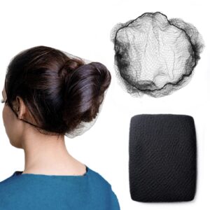 zefeqco hair net black - 100pcs – 24 inches invisible nylon hair nets for women and men - perfect for hair bun, sleeping, & kitchen food service