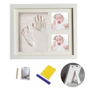 baby handprint and footprint kit diy picture frame of baby footprint kit with non-toxic clay baby keepsake frames (white)