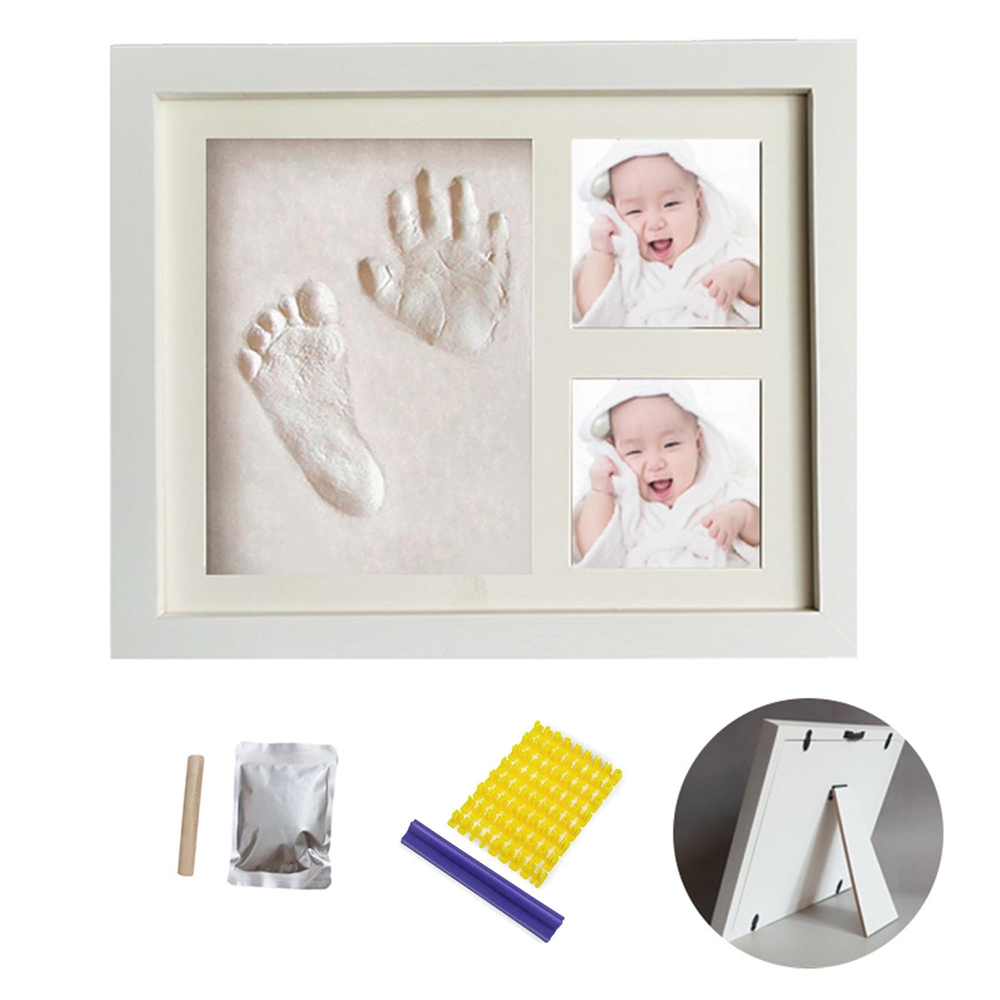 Baby Handprint and Footprint Kit DIY Picture Frame of Baby Footprint Kit with Non-Toxic Clay Baby Keepsake Frames (White)