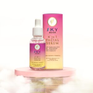 sky bliss skin serum | hyaluronic acid | vitamin c | vitamin e | niacinamide | anti wrinkle | face serum | moisturizer | anti aging | skin care | 4 in 1 facial serum