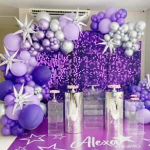 COKAOBE Purple Shimmer Wall Backdrop, 24 Panels Square Sequin Shimmer Backdrop, Photo Backdrops for Birthday, Anniversary, Wedding, Graduation & Bachelorette Party Decoration