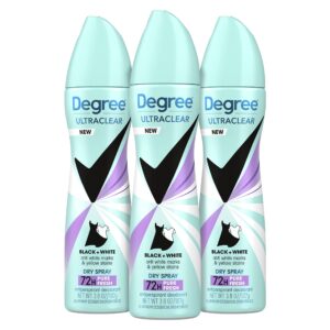 degree antiperspirant dry spray pure fresh 3 count anti white marks and yellow stains deodorant for women 3.8 oz(pack of 3)