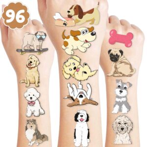 8 sheets (96pcs) temporary tattoos dog birthday party supplies decorations party favors tattoo stickers for kids girls boys gifts classroom school theme prizes rewards