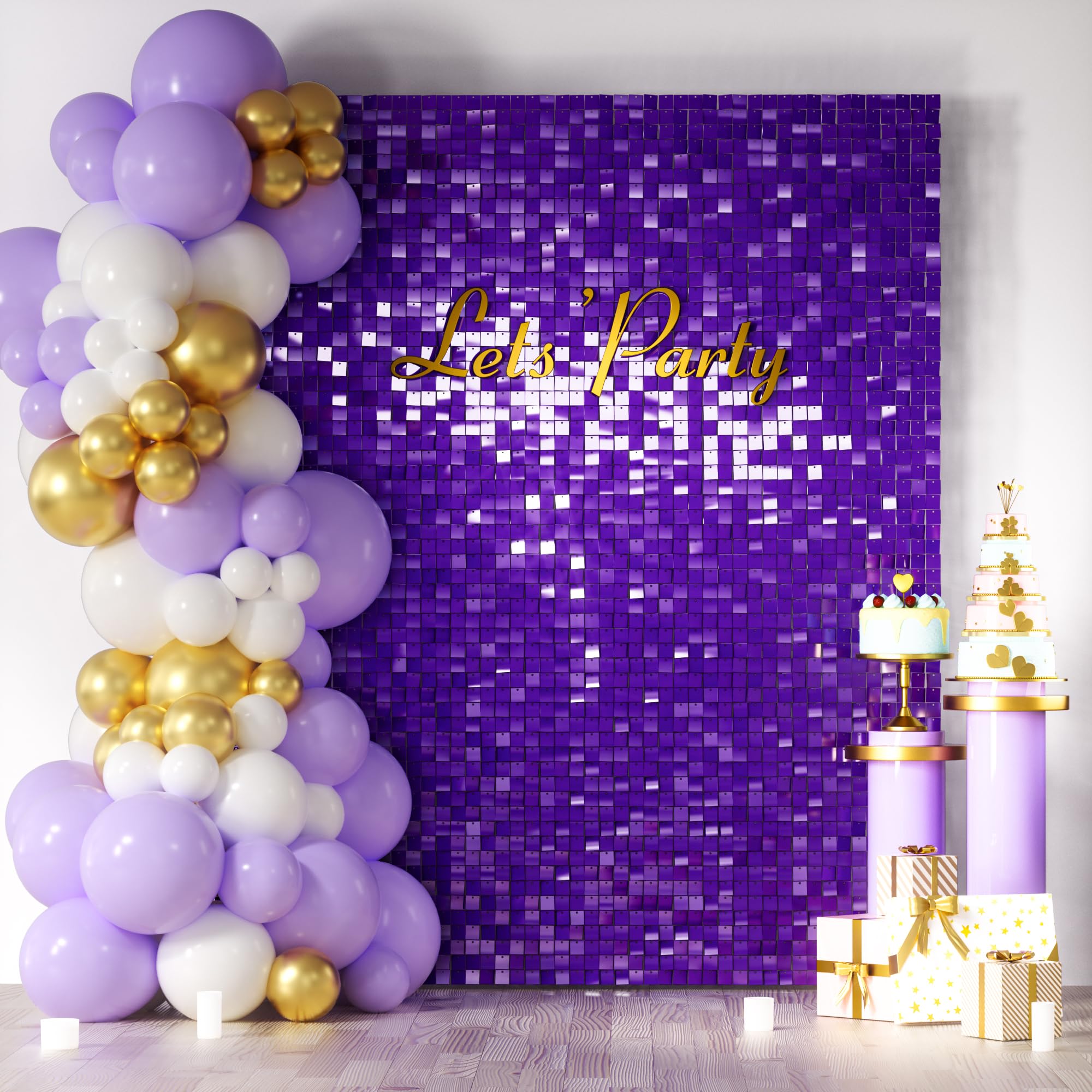 COKAOBE Purple Shimmer Wall Backdrop, 24 Panels Square Sequin Shimmer Backdrop, Photo Backdrops for Birthday, Anniversary, Wedding, Graduation & Bachelorette Party Decoration