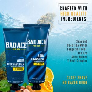 BAD ACE Aqua Bundle | Korean Skin Care for Men | Protects Skin from Razor Burn | Jeju Ocean Men's Shaving Cream (4 oz) & After Shave Balm for Men (3 oz)