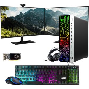 hp g3 rgb computer pc intel i5-6th gen, amd rx 550 graphics, 32gb ram, 240gb ssd + 1tb hdd, mtg 24 inch dual monitor, rgb keyboard mouse, headphone, webcam, win 10 pro (renewed)