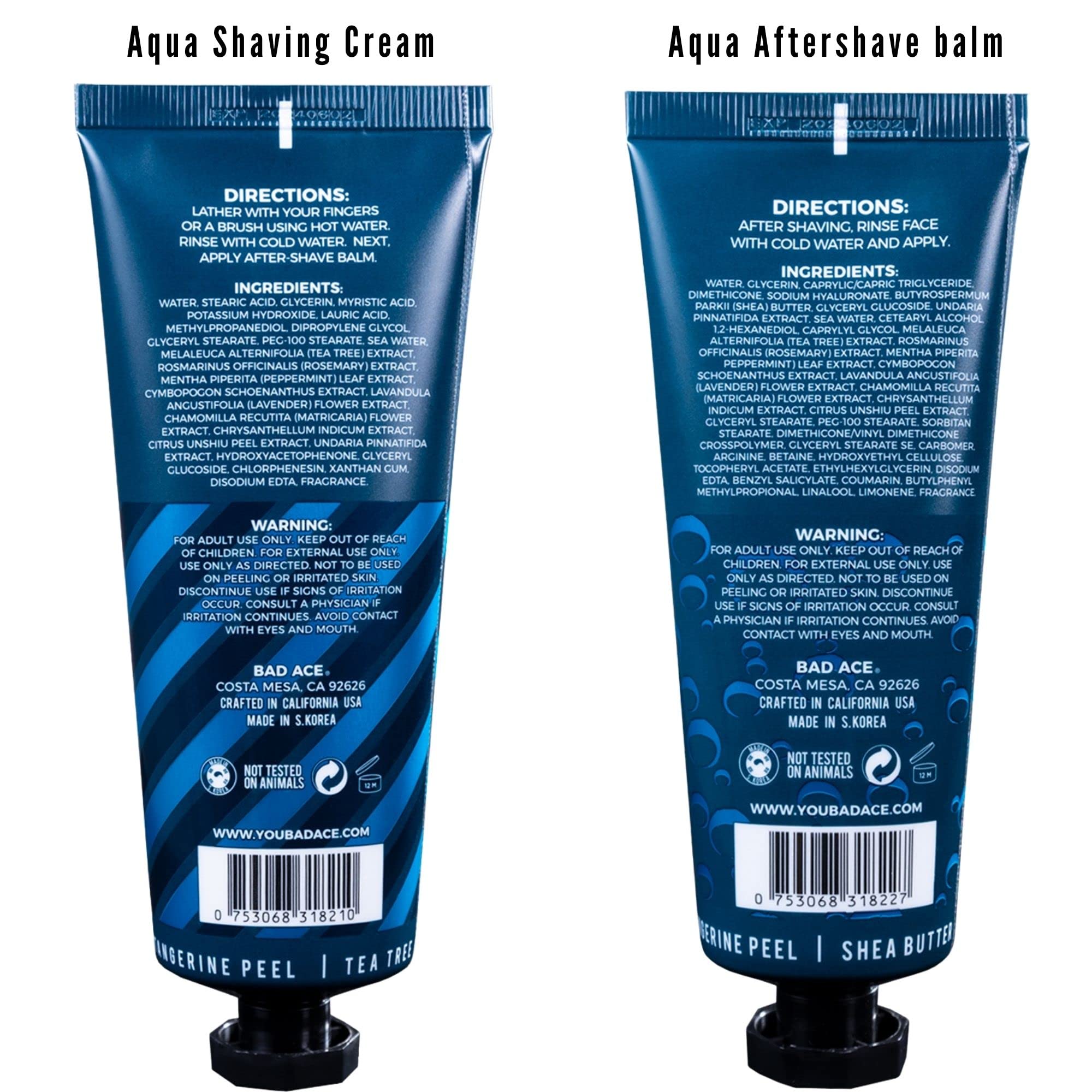 BAD ACE Aqua Bundle | Korean Skin Care for Men | Protects Skin from Razor Burn | Jeju Ocean Men's Shaving Cream (4 oz) & After Shave Balm for Men (3 oz)