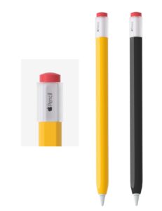 2 pack silicone pencil case compatible with apple pencil 2nd generation only,case cover sleeve accessories protective skin holder(must read installation instructions) [yellow,black]