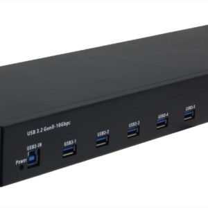 SEDNA - 19 Inch 1U Rack Mount 10 Port USB 3.2 Gen II Hub (10Gbps) with 5V 10A AC/DC Adapter