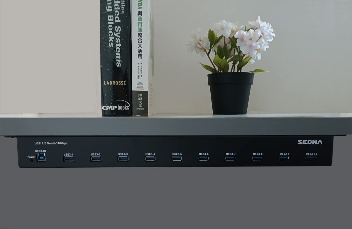 SEDNA - 19 Inch 1U Rack Mount 10 Port USB 3.2 Gen II Hub (10Gbps) with 5V 10A AC/DC Adapter