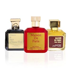 meta-bosem mason de paris+parisian oud+blanc edition women perfume collection, eau de parfum natural spray - fresh scent - holiday gift set (pack of 3) each 3.4 fl oz, total 10.2 fl oz