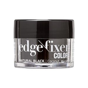 kiss colors & care color edge fixer 1.01 oz. (30ml) travel size - natural black, hides grays & fills in hairline, moisturizing, no flakes, 24 hour maximum hold, natural results, keep edges in check