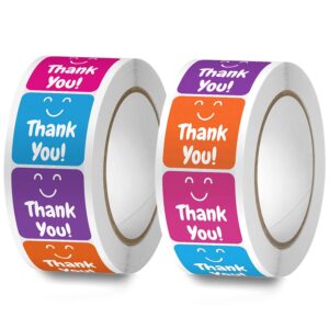 1000 pcs cute thank you stickers for kids 2 rolls 4 colors square funny thank you labels for small business packaging 1 inch